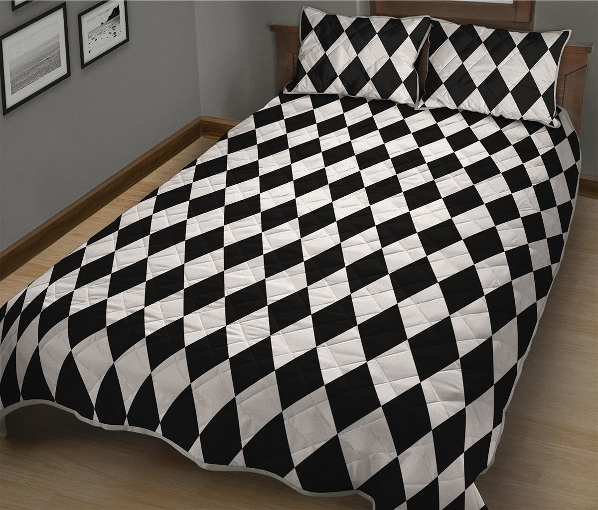 Black And White Harlequin Pattern Print Quilt Bed Set – GearFrost