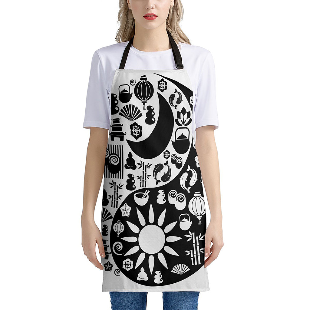 Black And White Japanese Yin Yang Print Apron – GearFrost