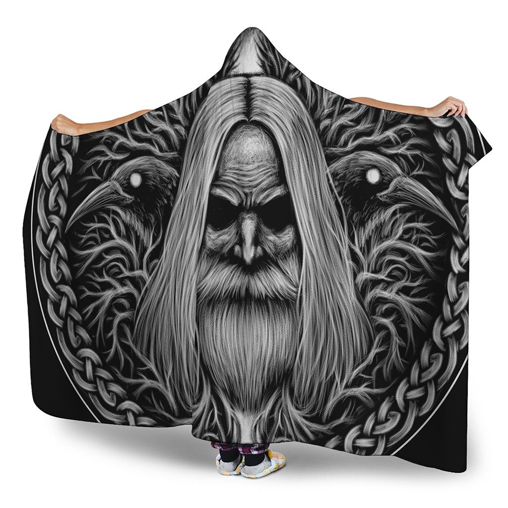 Black And White Odin With Crows Print Hooded Blanket – GearFrost
