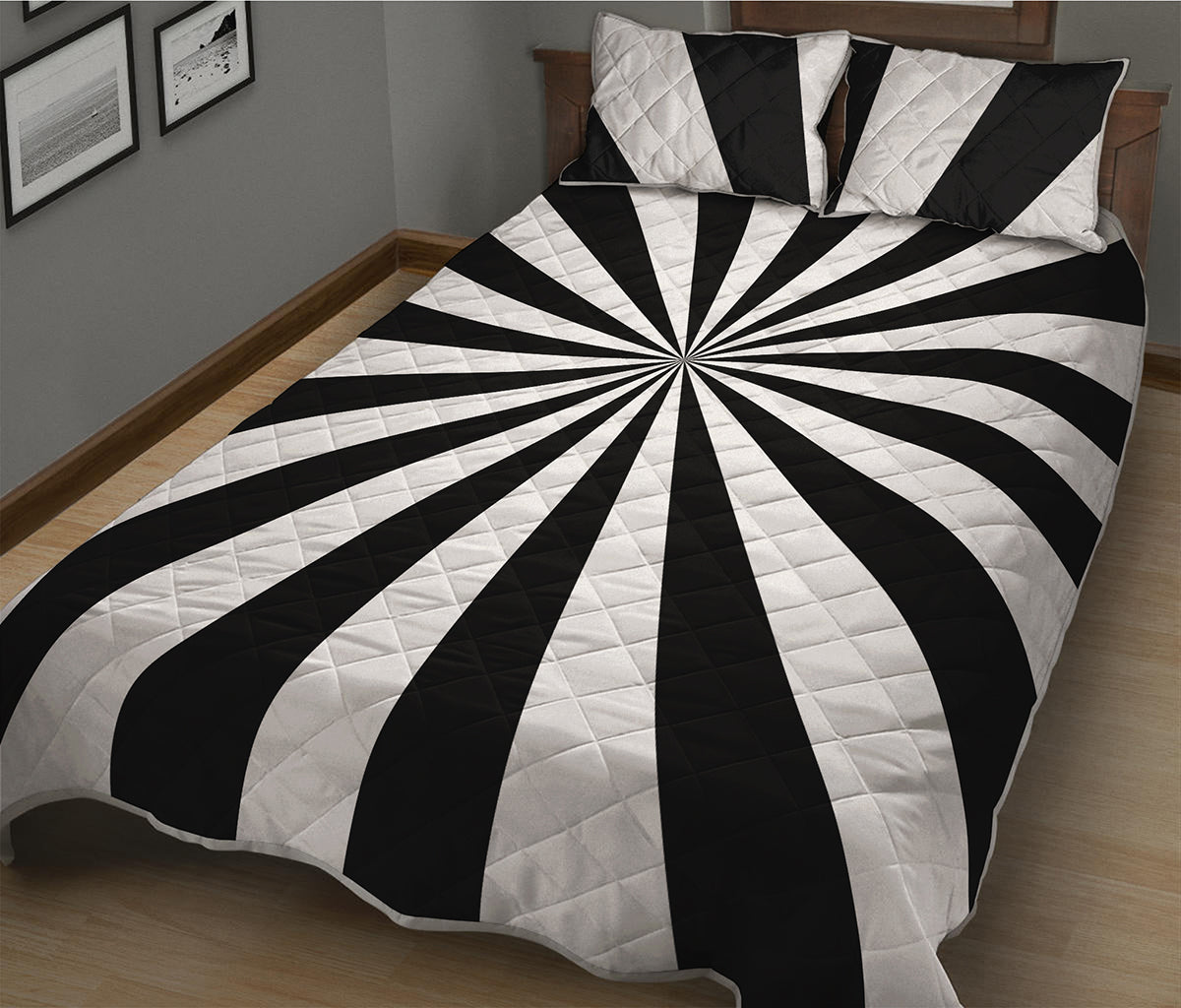 Black And White Radial Rays Print Quilt Bed Set – GearFrost