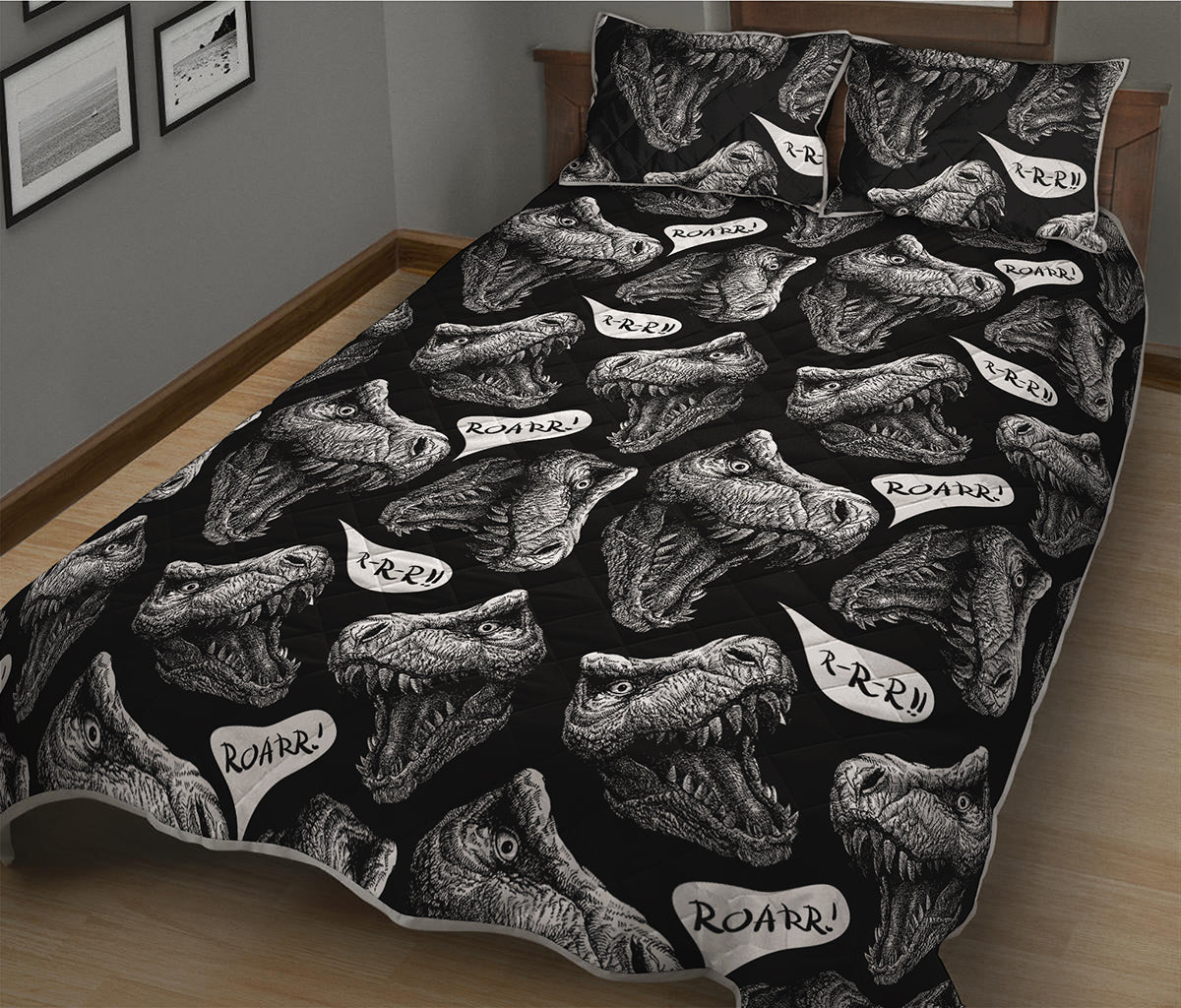 Black And White T-Rex Dinosaur Print Quilt Bed Set – GearFrost