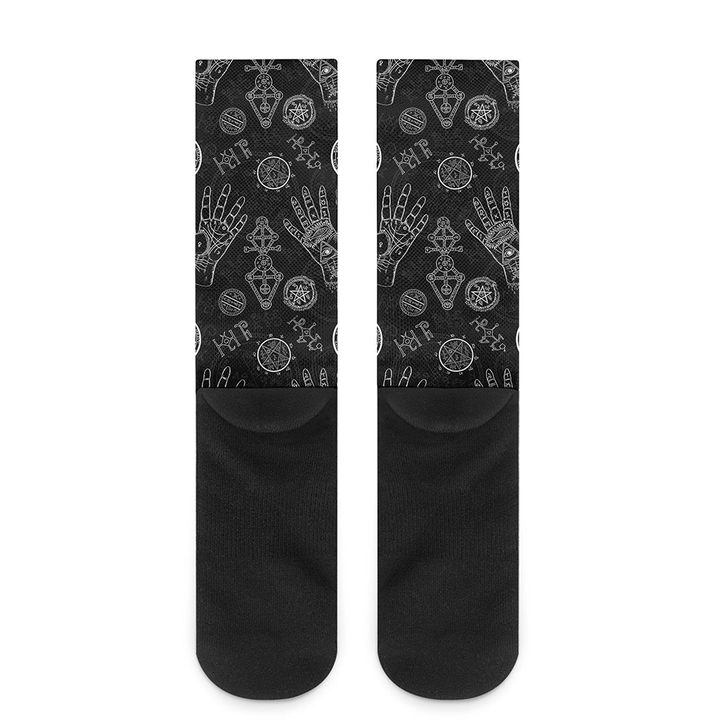 Black And White Wiccan Palmistry Print Crew Socks – GearFrost