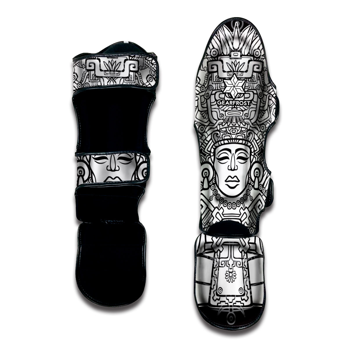 Blue And White Mayan Statue Print Muay Thai Shin Guards – GearFrost
