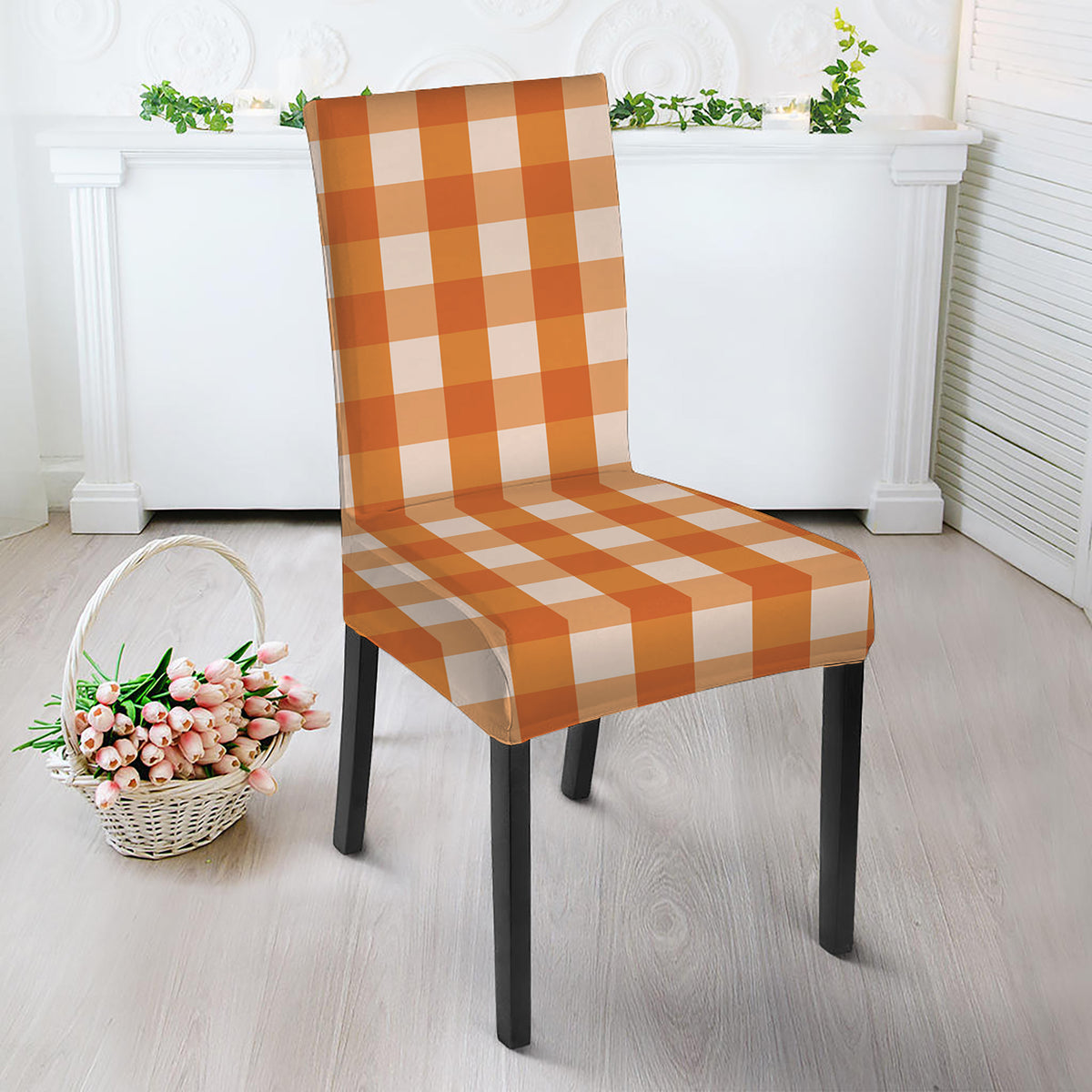 Burnt Orange And White Check Print Dining Chair Slipcover – GearFrost