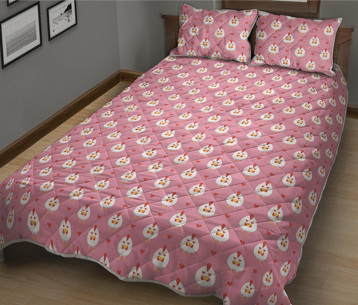 Chicken Love Emoji Pattern Print Quilt Bed Set – GearFrost