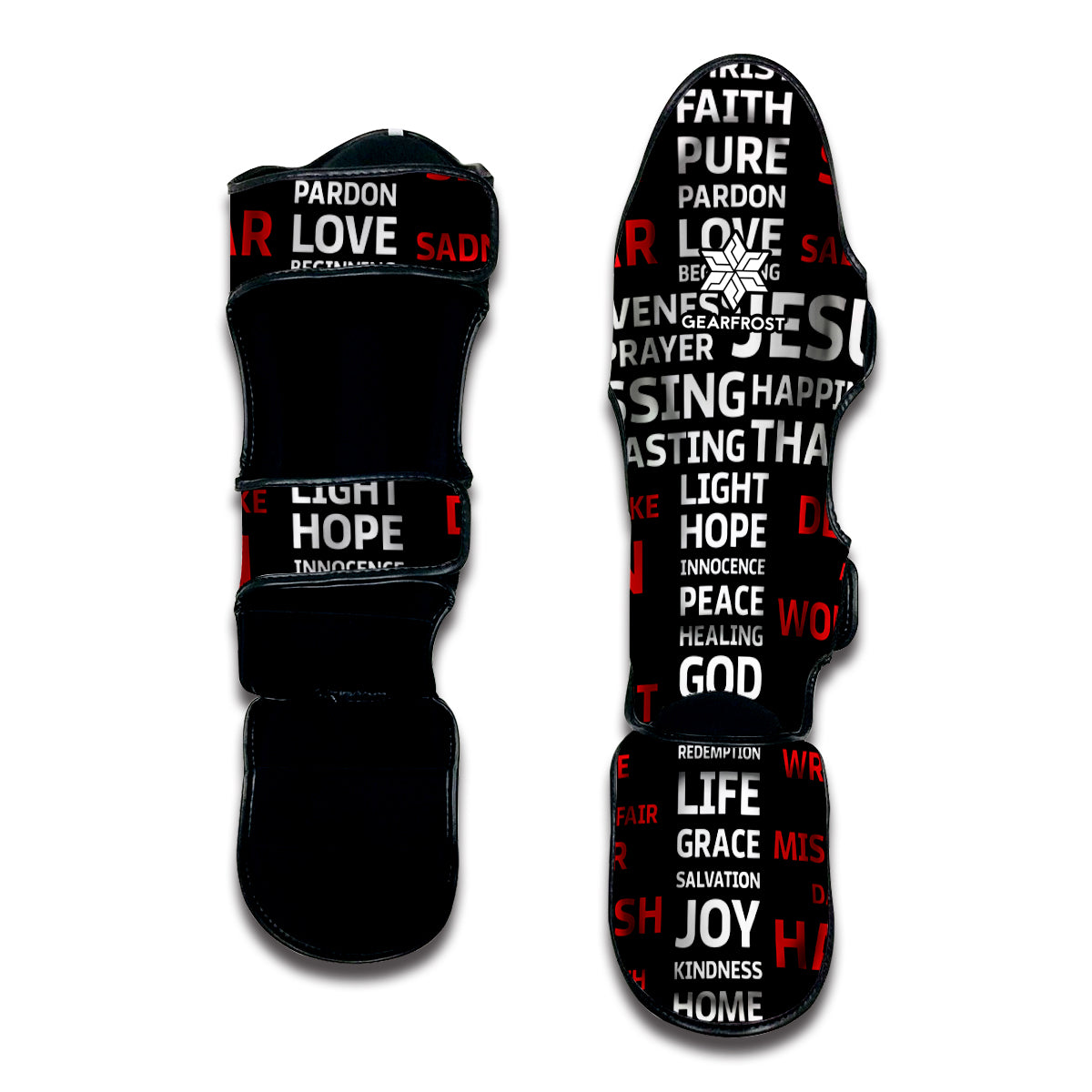 Christian Cross Religious Words Print Muay Thai Shin Guards – GearFrost