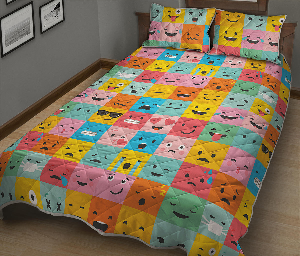 Colorful Emoji Pattern Print Quilt Bed Set – GearFrost