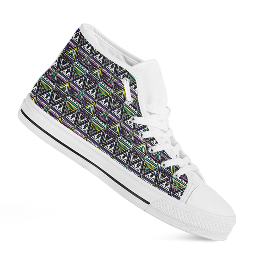 Colorful Geometric Native Navajo Print White High Top Sneakers – GearFrost