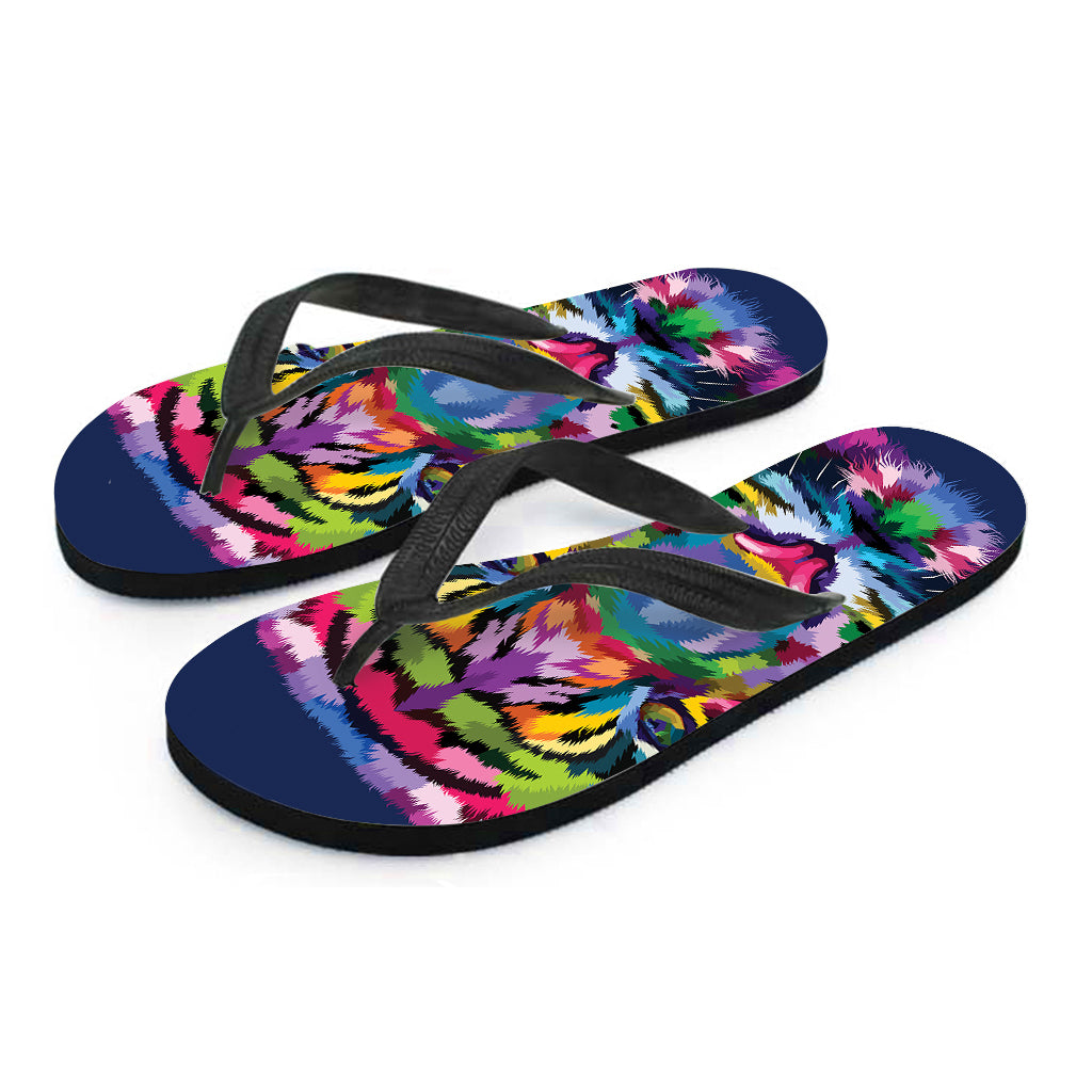 Colorful Tiger Portrait Print Flip Flops – GearFrost