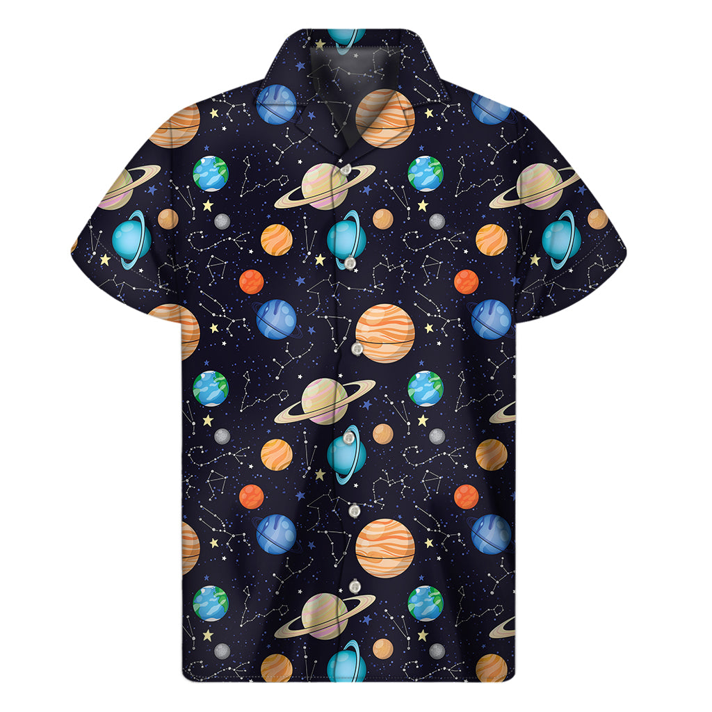 Constellations And Planets Pattern Print Men's Short Sleeve Shirt ...