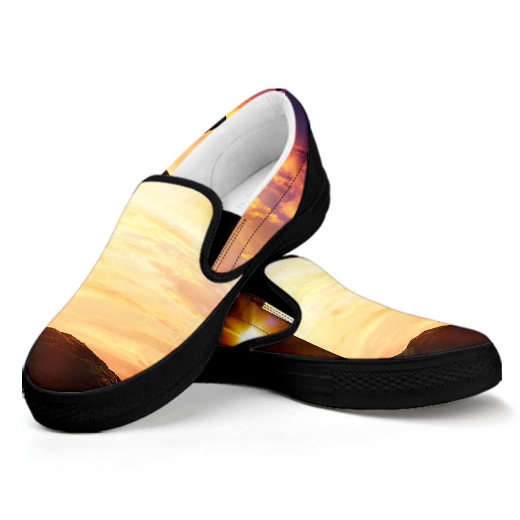 Crucifixion Of Jesus Christ Print Black Slip On Sneakers – GearFrost
