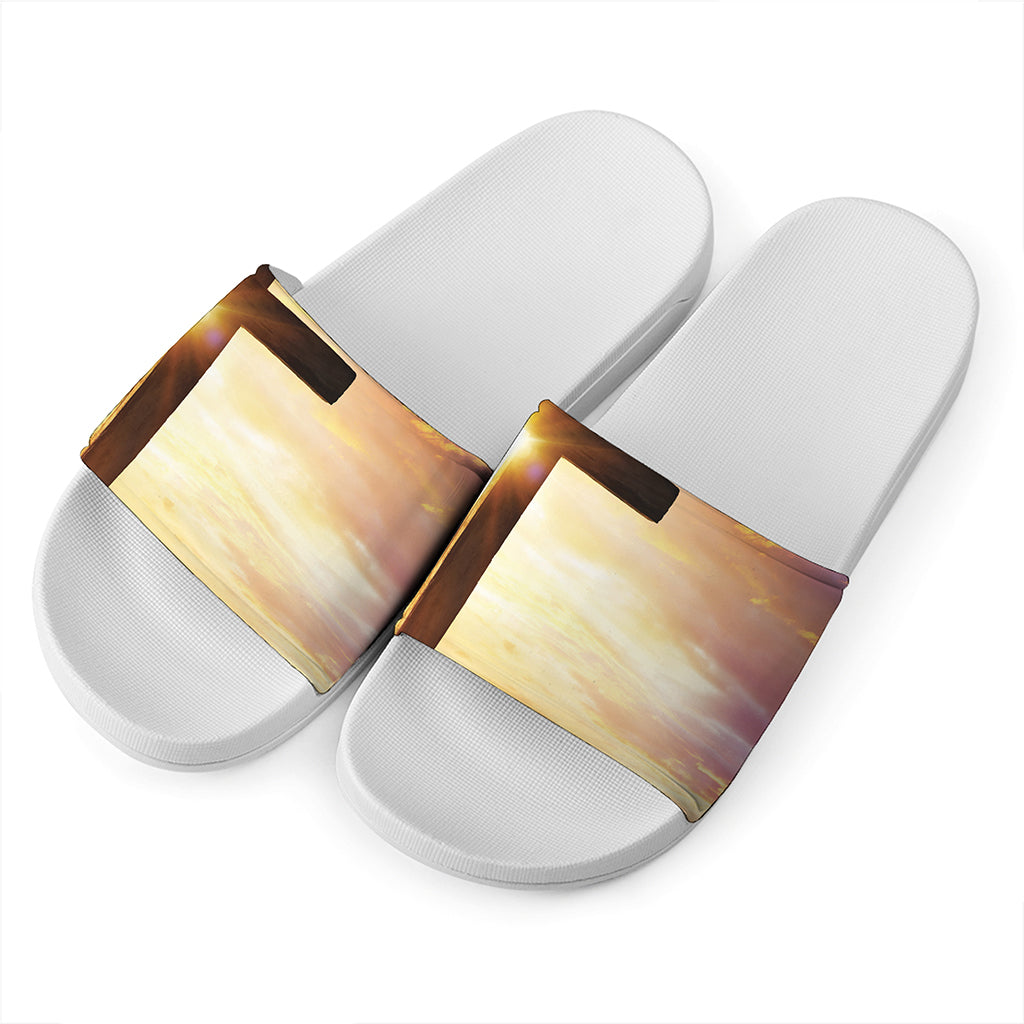 Crucifixion Of Jesus Christ Print White Slide Sandals – GearFrost