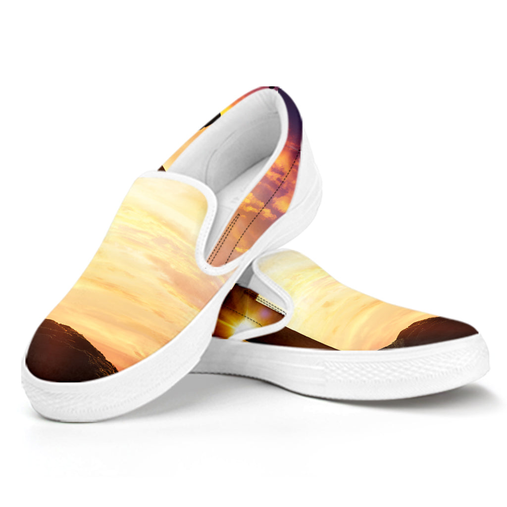 Crucifixion Of Jesus Christ Print White Slip On Sneakers – GearFrost