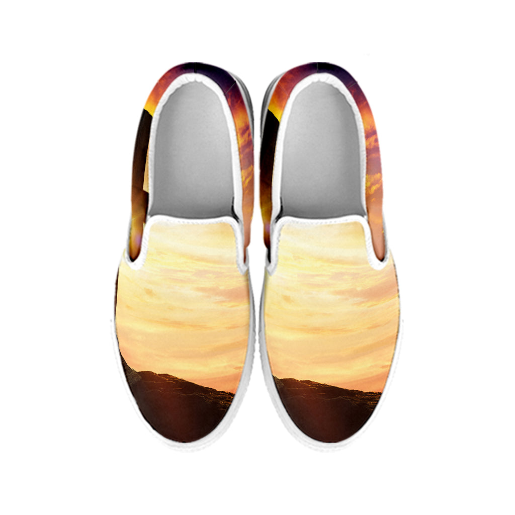 Crucifixion Of Jesus Christ Print White Slip On Sneakers – GearFrost