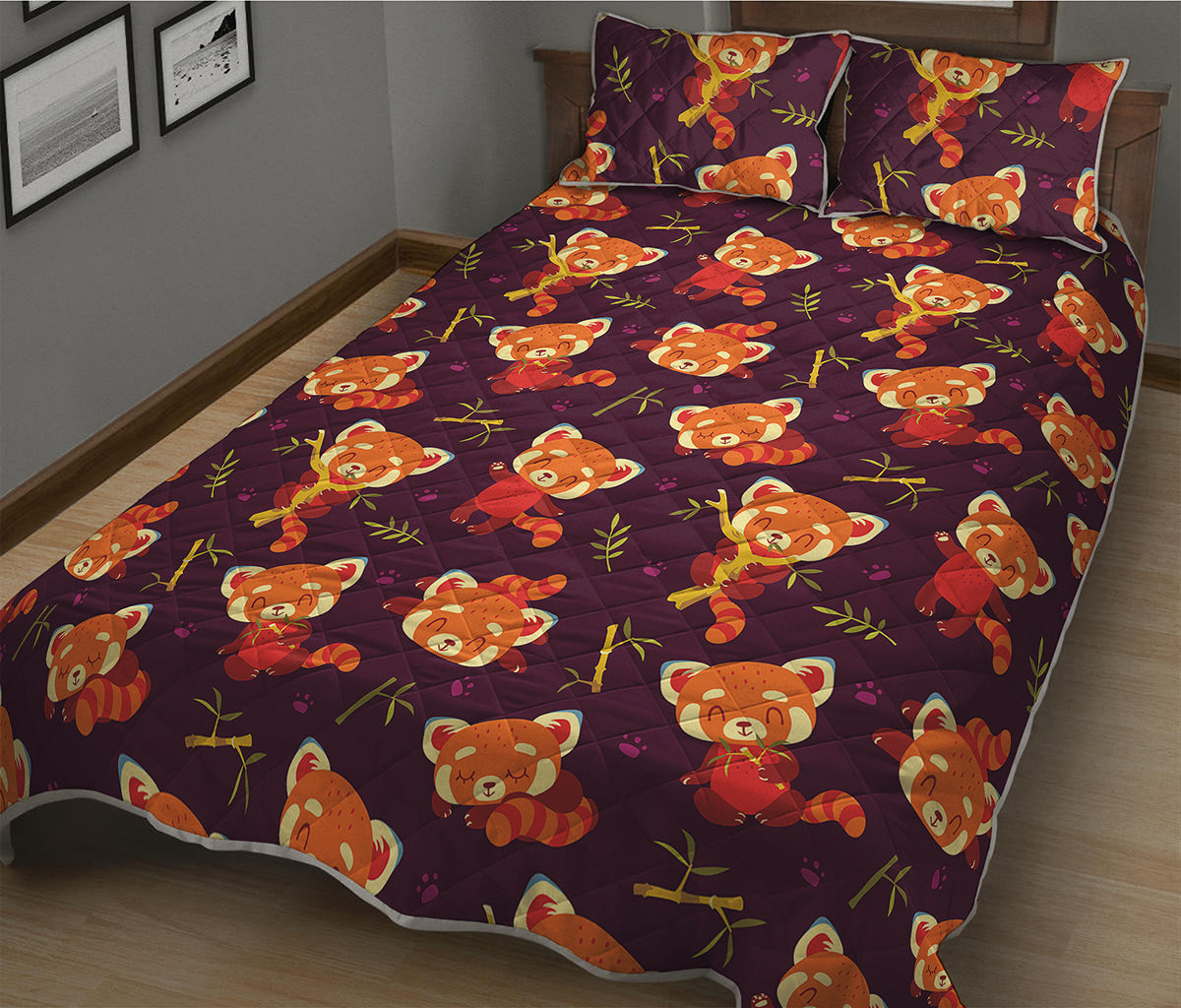Cute Cartoon Red Panda Pattern Print Quilt Bed Set – GearFrost