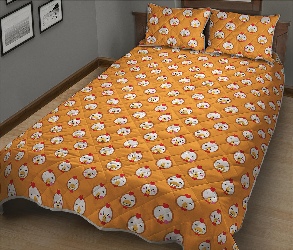 Cute Chicken Emoji Pattern Print Quilt Bed Set – GearFrost