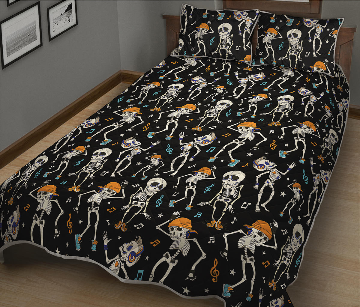 Dancing Skeleton Party Pattern Print Quilt Bed Set – GearFrost