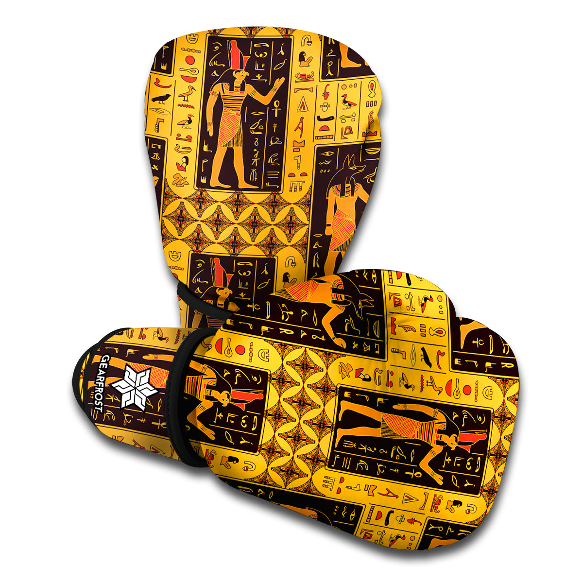 Egyptian Gods And Hieroglyphs Print Boxing Gloves – GearFrost
