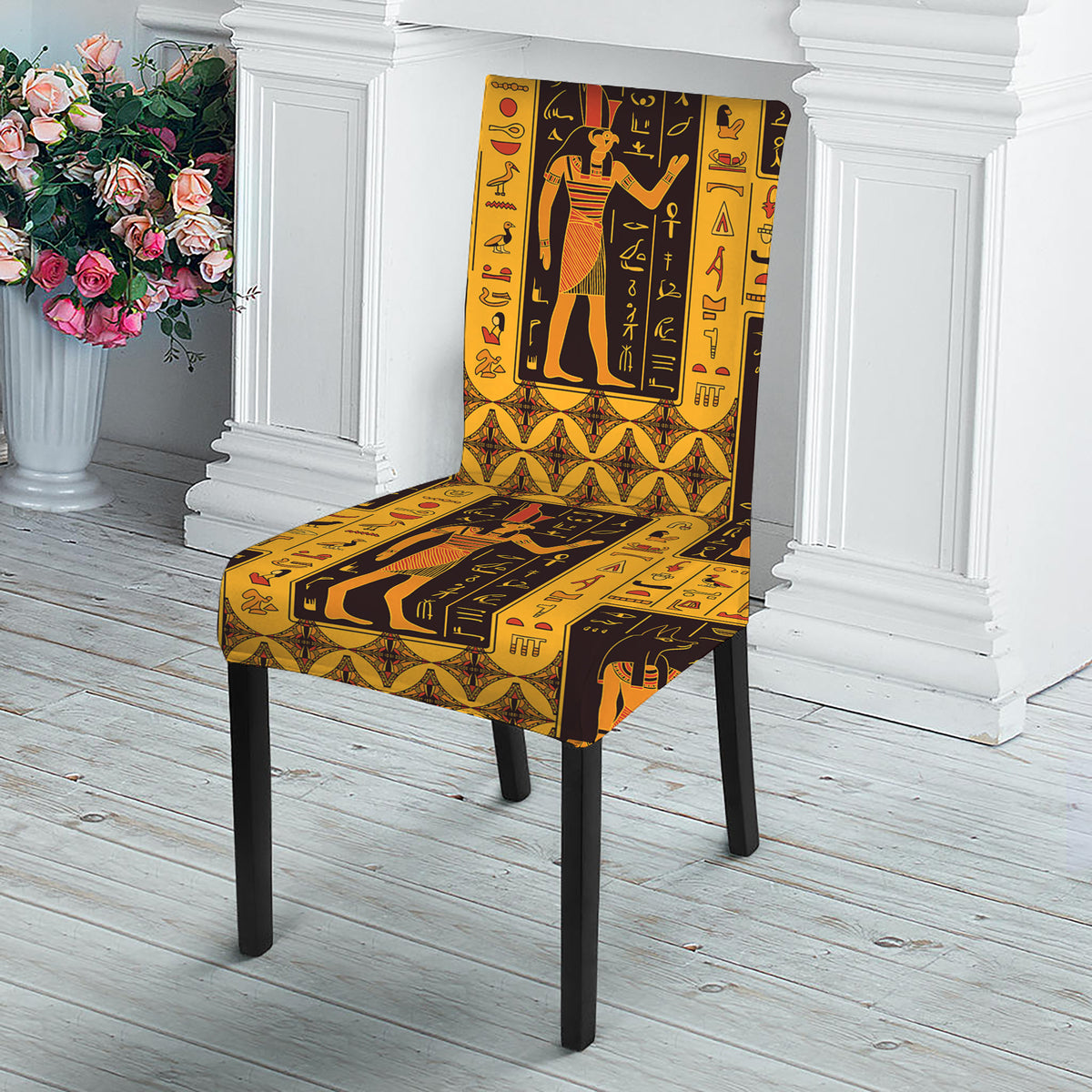 Egyptian Gods And Hieroglyphs Print Dining Chair Slipcover – GearFrost