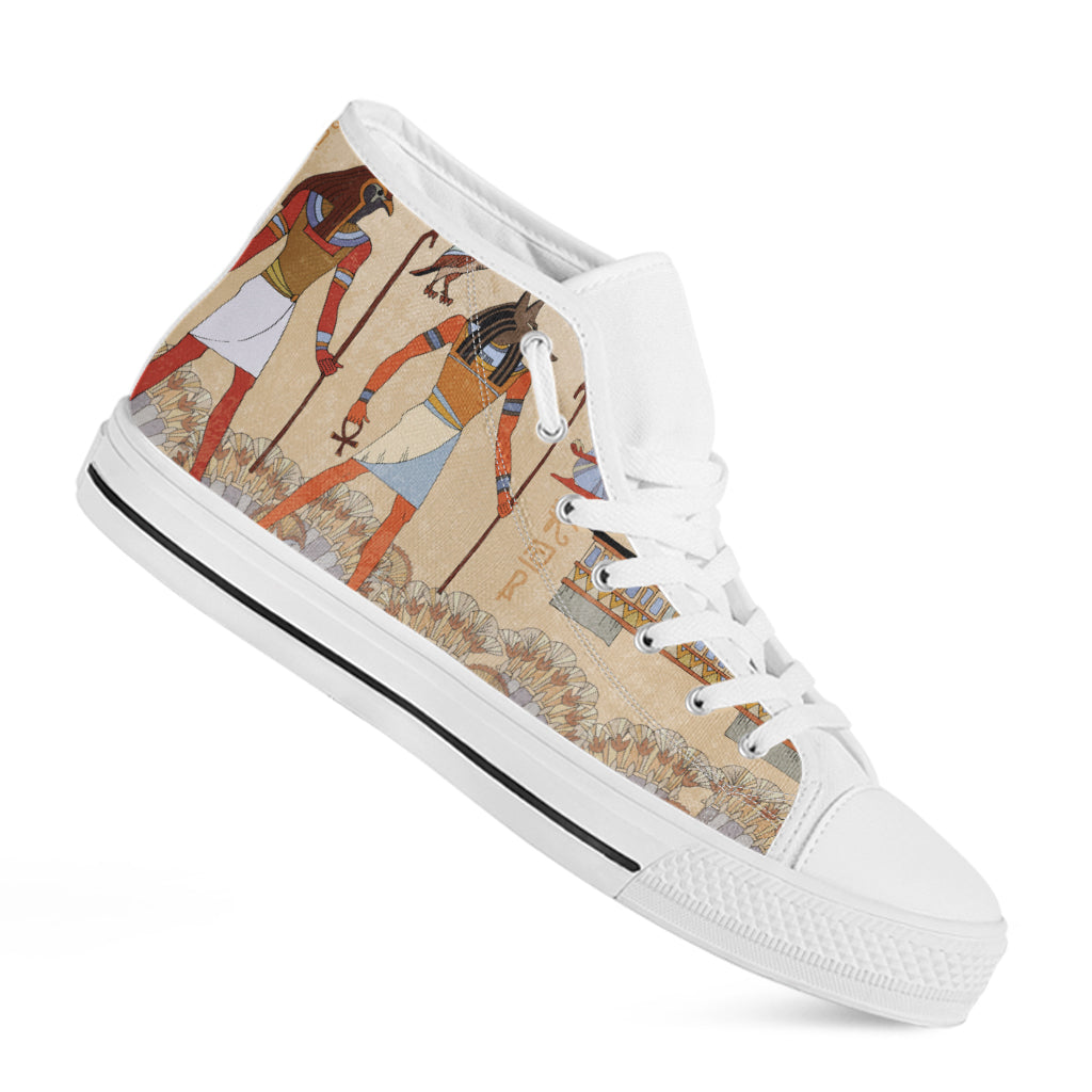 Egyptian Gods And Pharaohs Print White High Top Sneakers – GearFrost