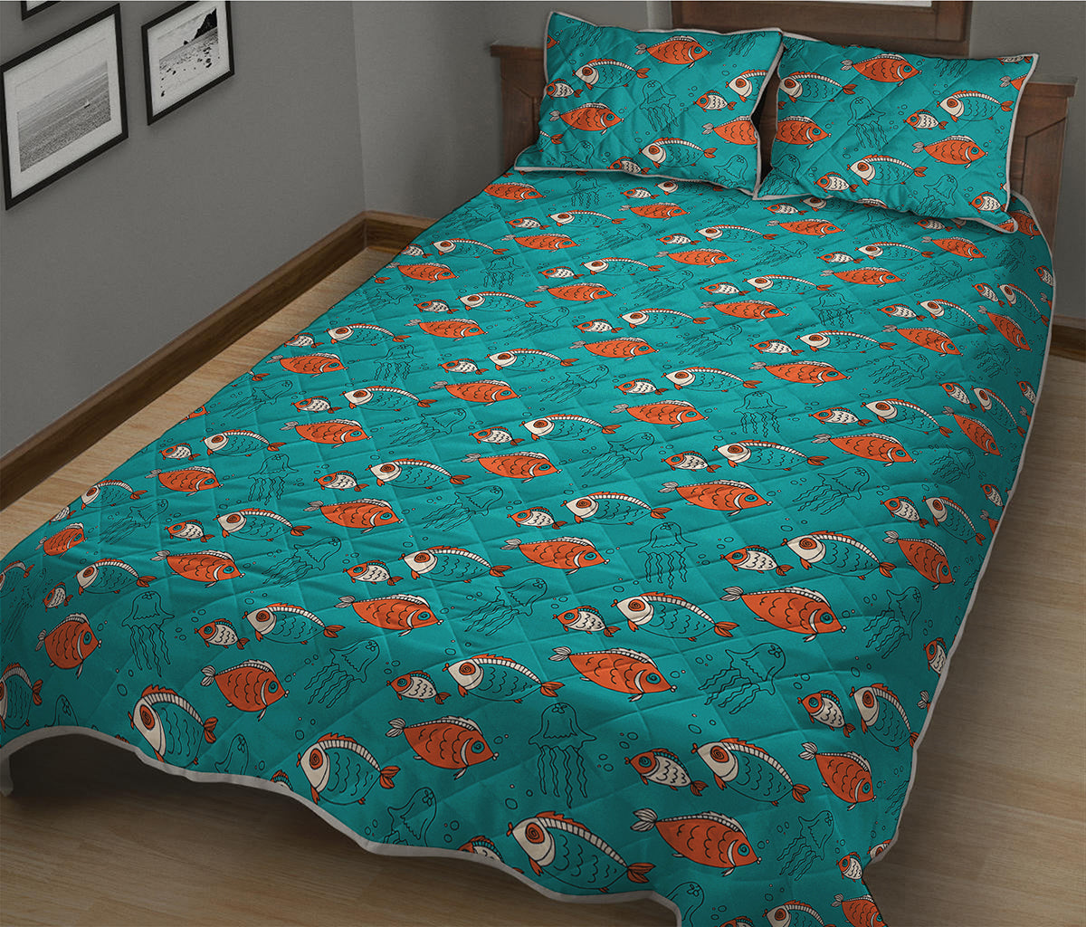 Fish And Jellyfish Pattern Print Quilt Bed Set – GearFrost
