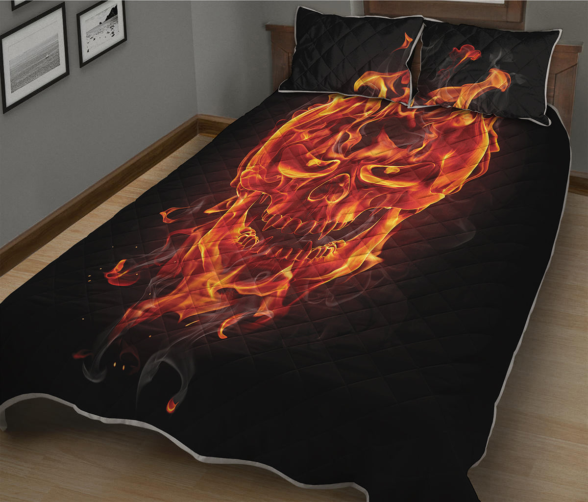 Flaming Evil Skull Print Quilt Bed Set – GearFrost
