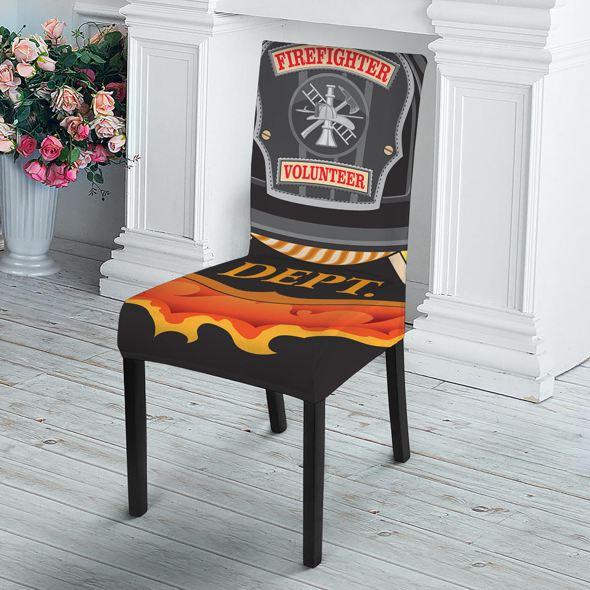 Flaming Firefighter Emblem Print Dining Chair Slipcover – GearFrost