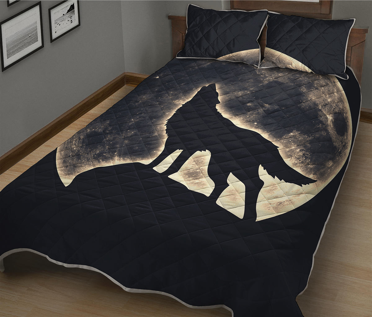 Full Moon Howling Wolf Print Quilt Bed Set – GearFrost