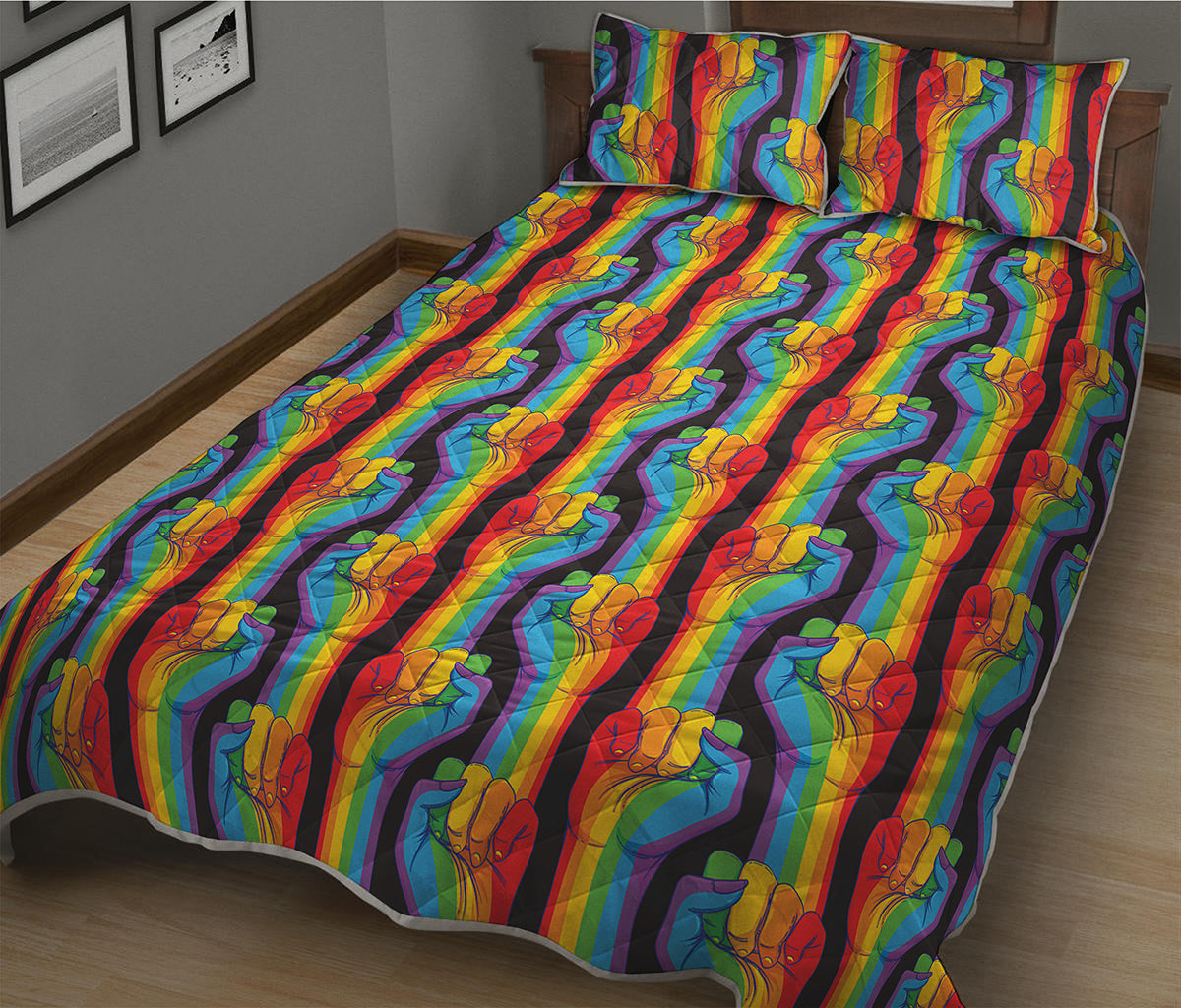 Gay Pride Hand Sign Pattern Print Quilt Bed Set – GearFrost