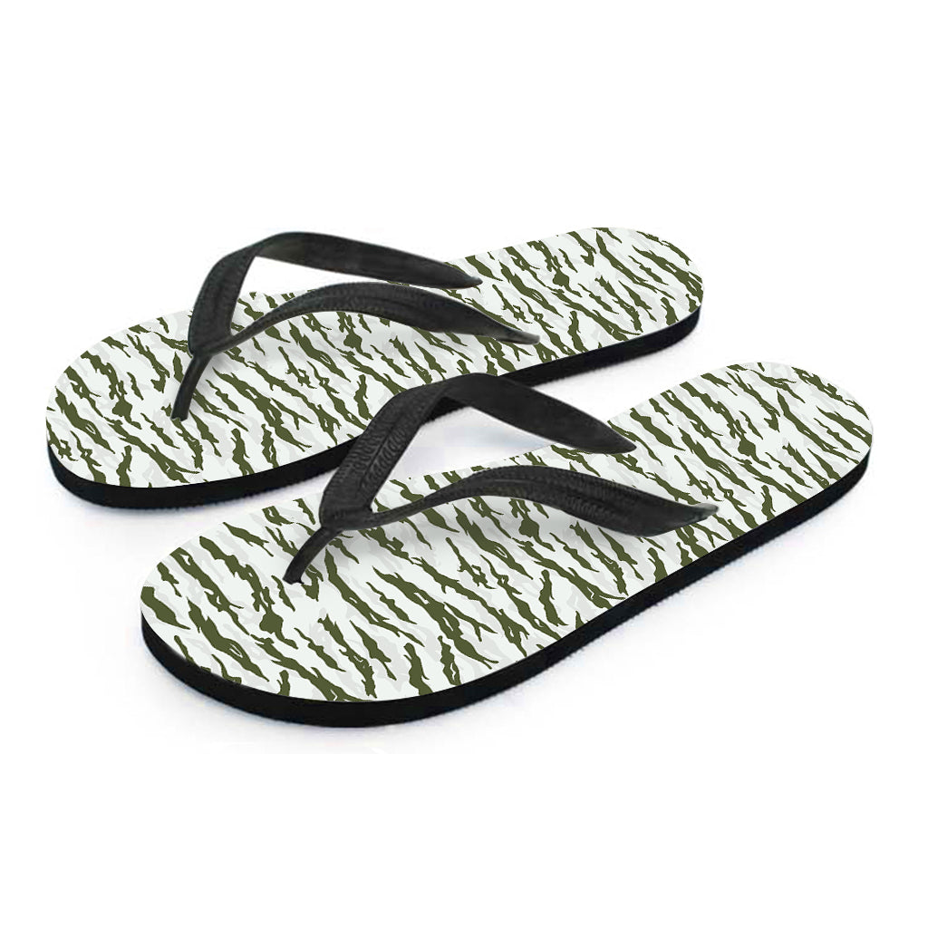 Green And White Tiger Stripe Camo Print Flip Flops – GearFrost