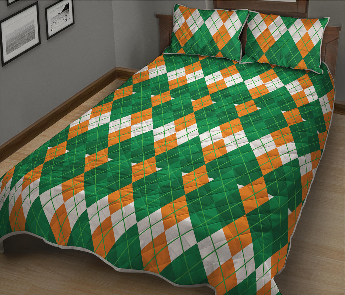 Irish Themed Argyle Pattern Print Quilt Bed Set – GearFrost