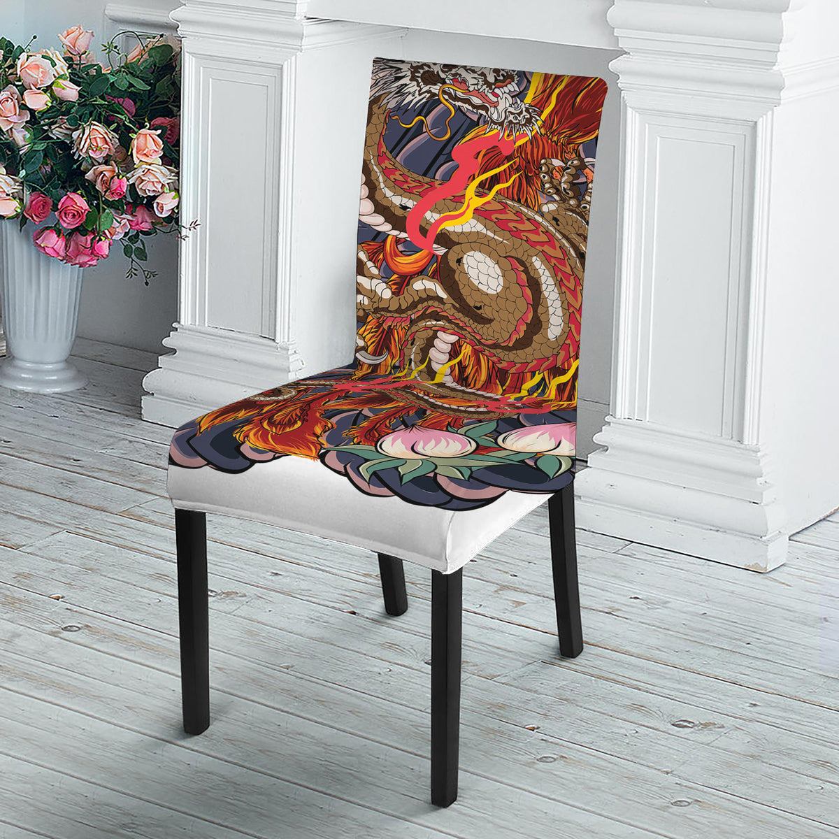 Japanese Dragon And Phoenix Tattoo Print Dining Chair Slipcover – GearFrost