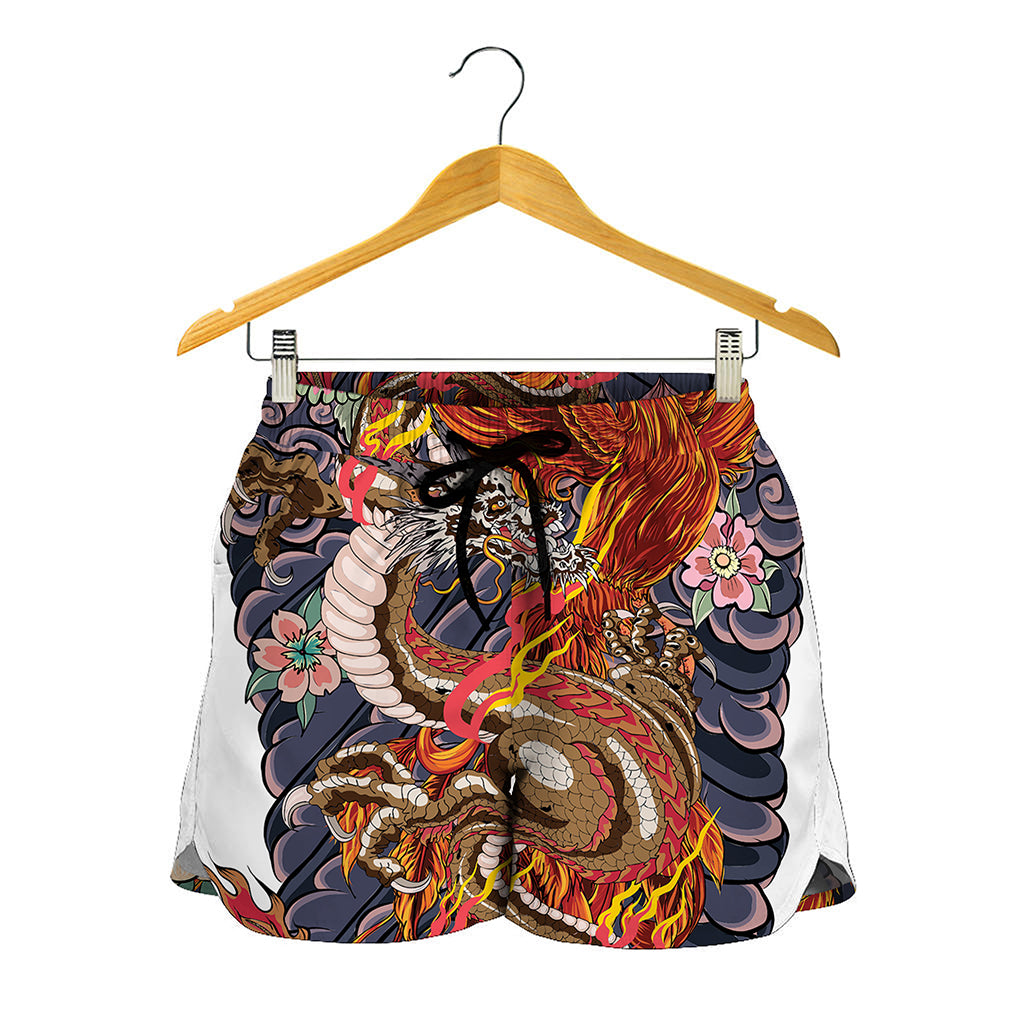 Japanese Dragon And Phoenix Tattoo Print Women's Shorts – GearFrost