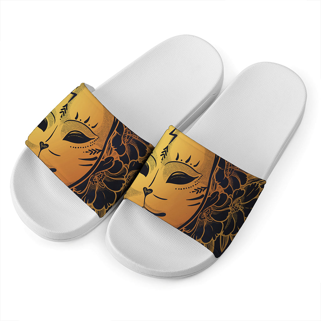 Japanese Fox Mask Print White Slide Sandals – GearFrost