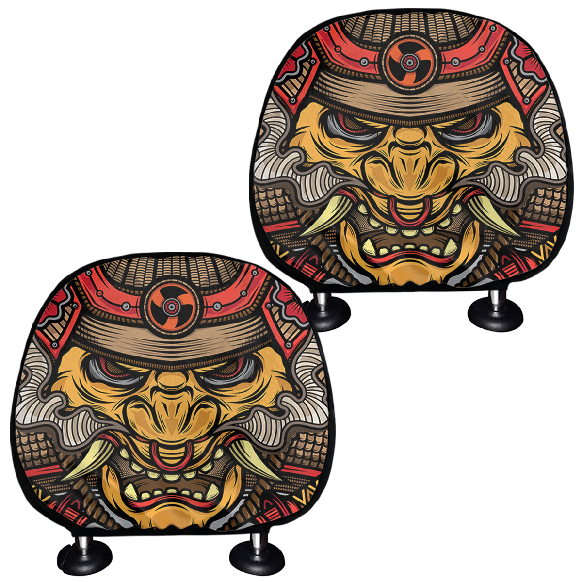 Japanese Samurai Mask Print Car Headrest Covers – GearFrost