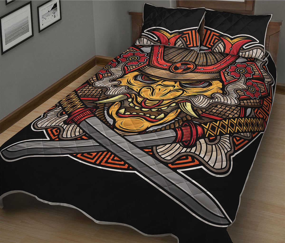 Japanese Samurai Mask Print Quilt Bed Set – GearFrost