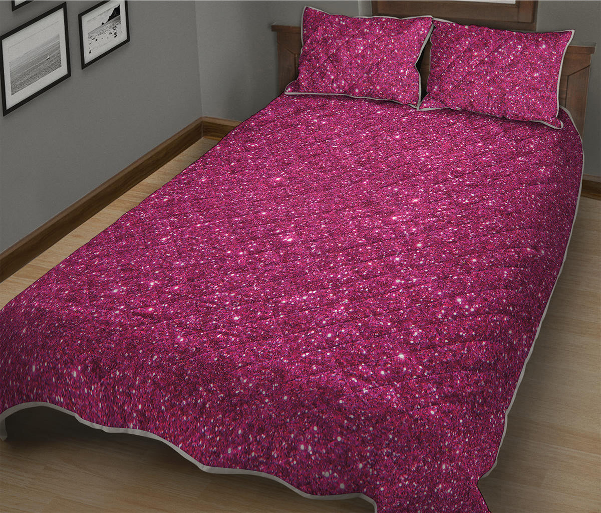 Magenta Pink Glitter Artwork Print (NOT Real Glitter) Quilt Bed Set ...