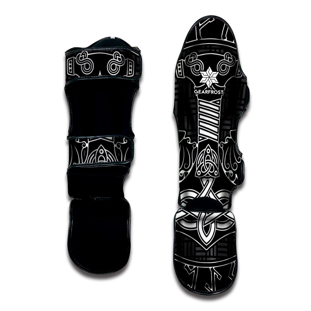 Mjolnir And Scandinavian Runes Print Muay Thai Shin Guards – GearFrost