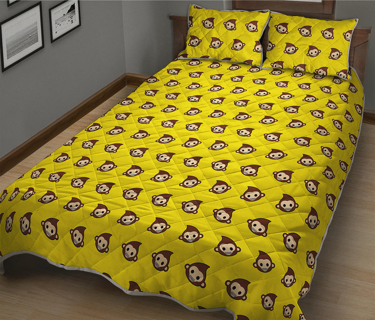 Monkey Emoji Pattern Print Quilt Bed Set – GearFrost