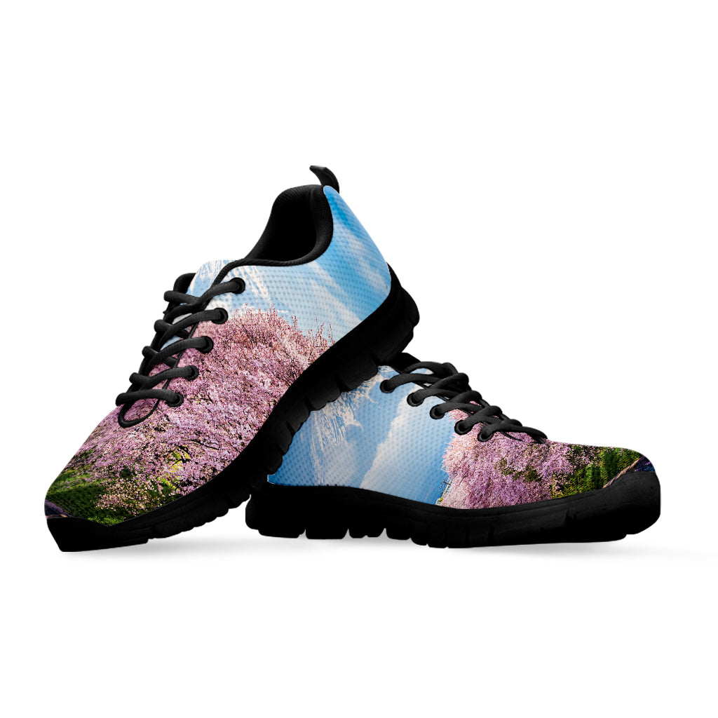 Mount Fuji And Cherry Blossom Print Black Running Shoes – GearFrost