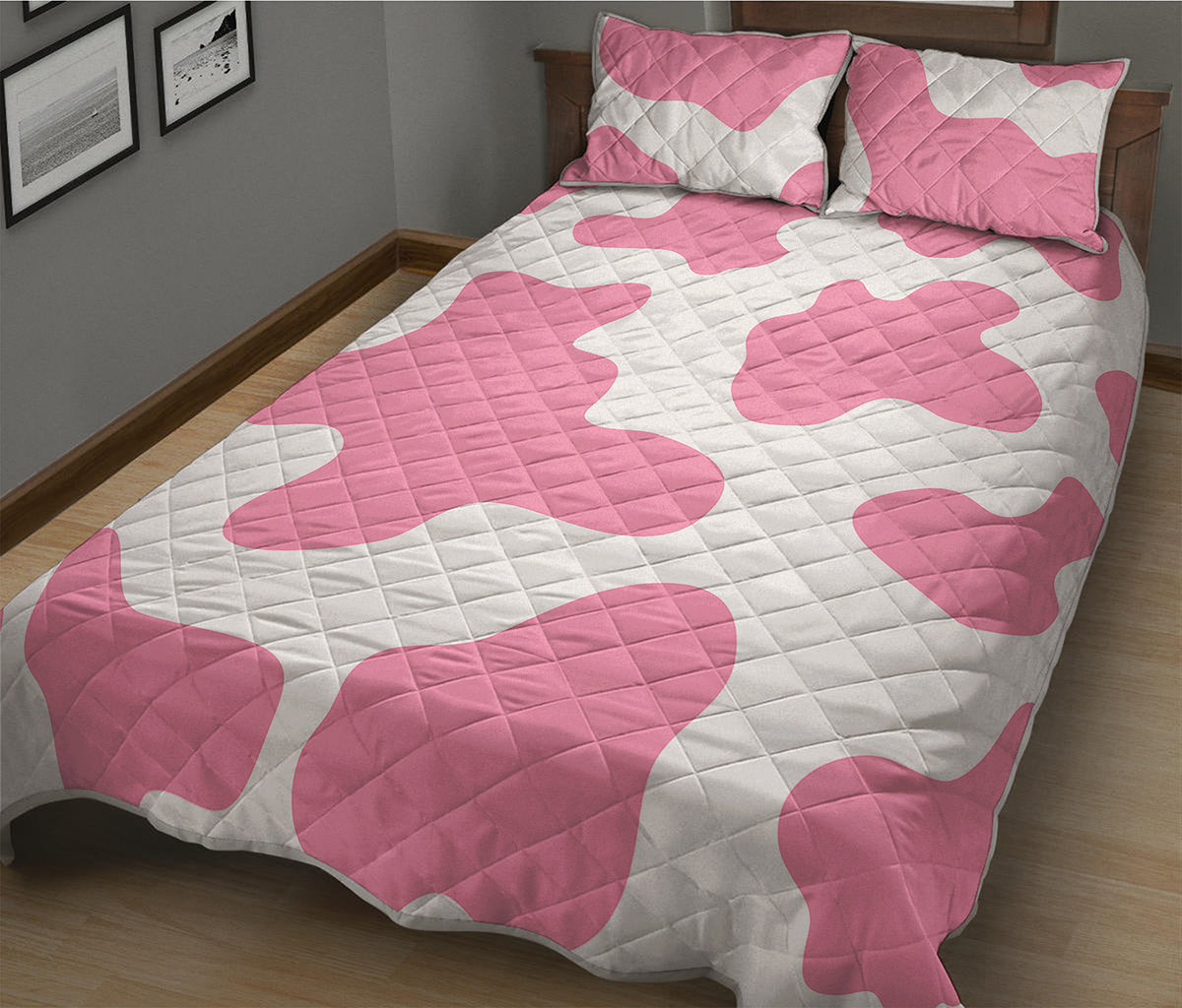 Pastel Pink And White Cow Print Quilt Bed Set – GearFrost