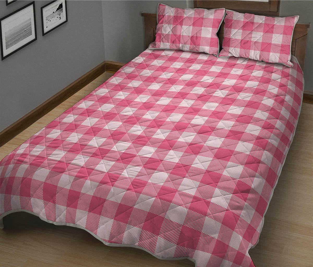Pink And White Buffalo Check Print Quilt Bed Set – GearFrost
