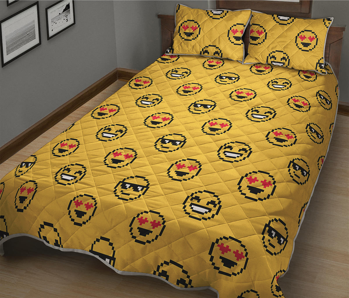 Pixel Emoji Pattern Print Quilt Bed Set – GearFrost