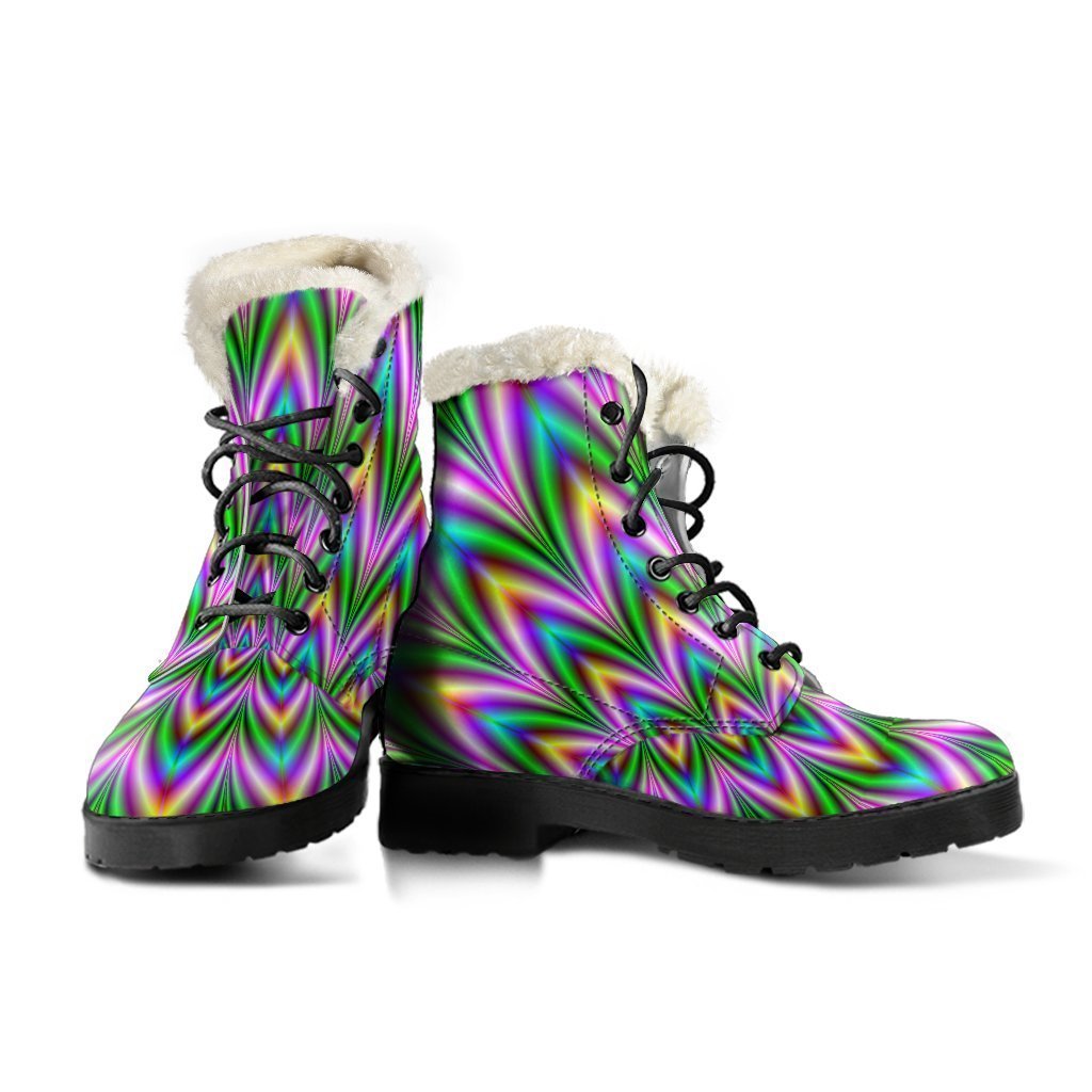 Psychedelic Radiant Optical Illusion Faux Fur Leather Boots – GearFrost