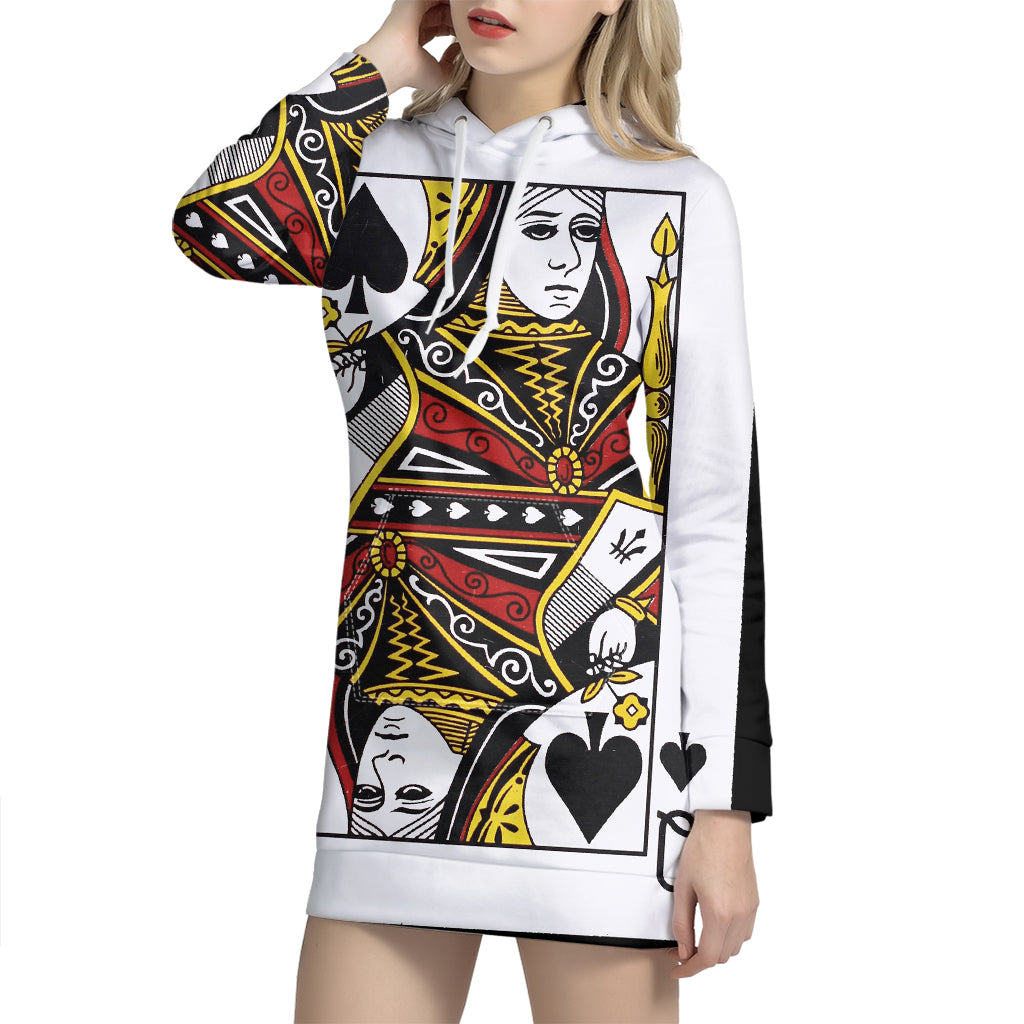Queen Of Spades Playing Card Print Pullover Hoodie Dress – GearFrost