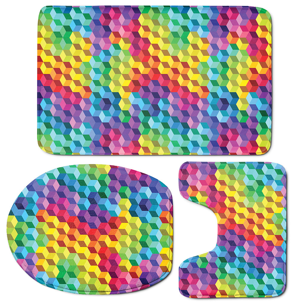 Rainbow Cubes Pattern Print 3 Piece Bath Mat Set – GearFrost