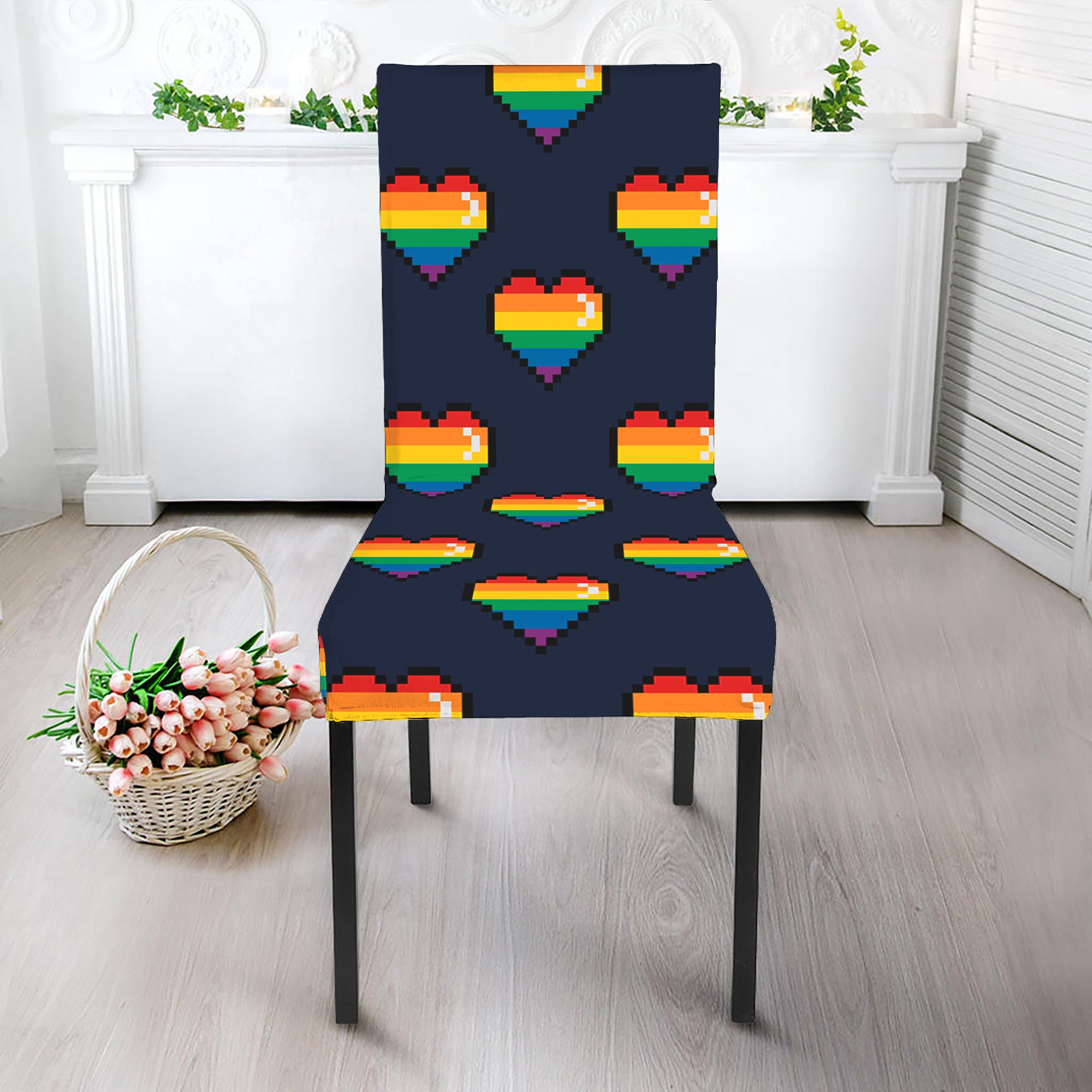 Rainbow Pixel 8-Bit LGBT Pride Heart Dining Chair Slipcover – GearFrost
