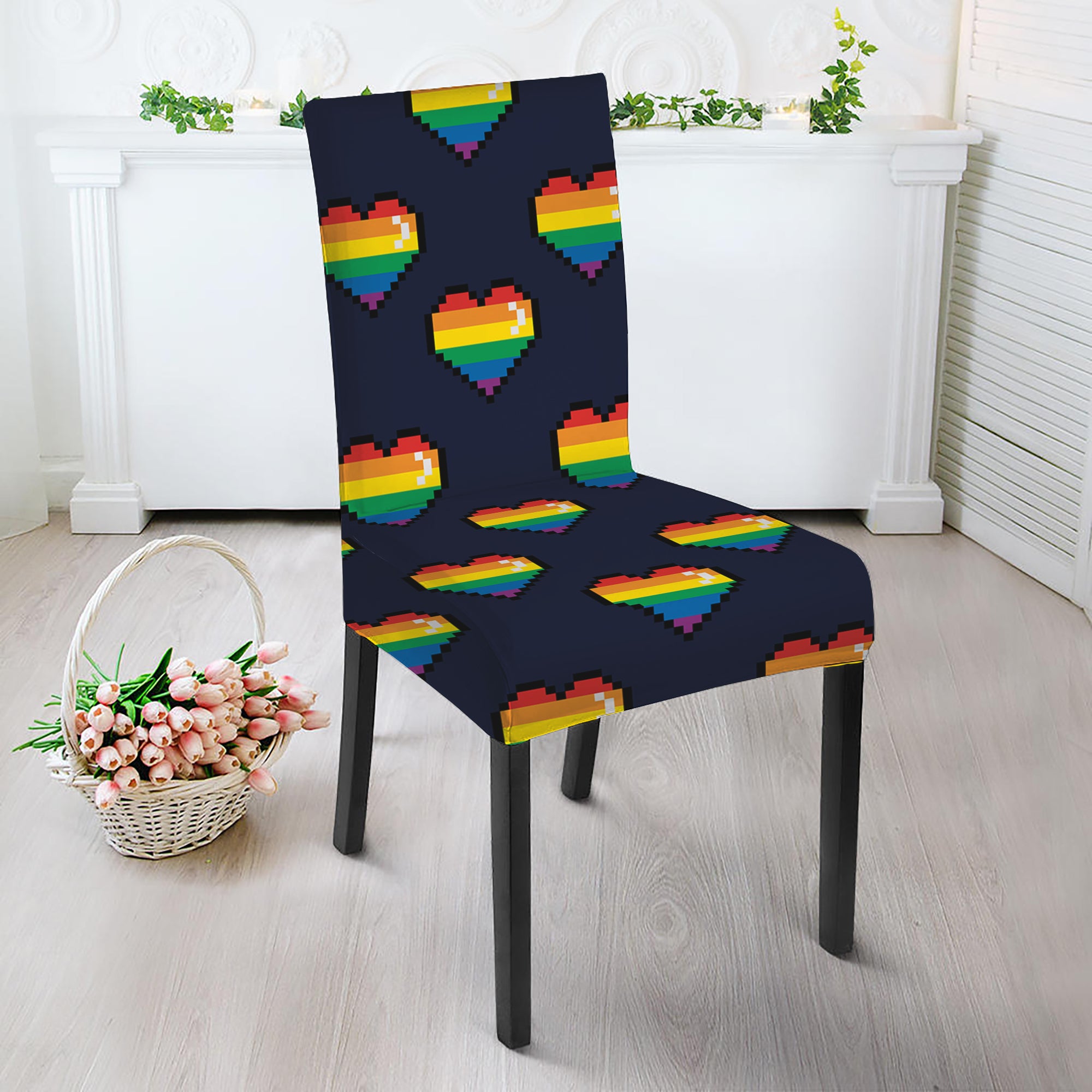 Rainbow Pixel 8-Bit LGBT Pride Heart Dining Chair Slipcover – GearFrost