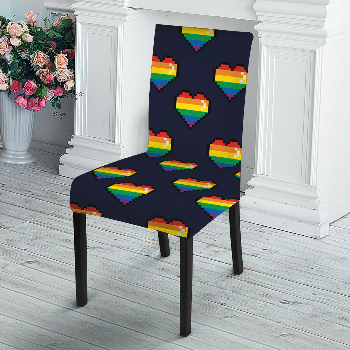 Rainbow Pixel 8-Bit LGBT Pride Heart Dining Chair Slipcover – GearFrost