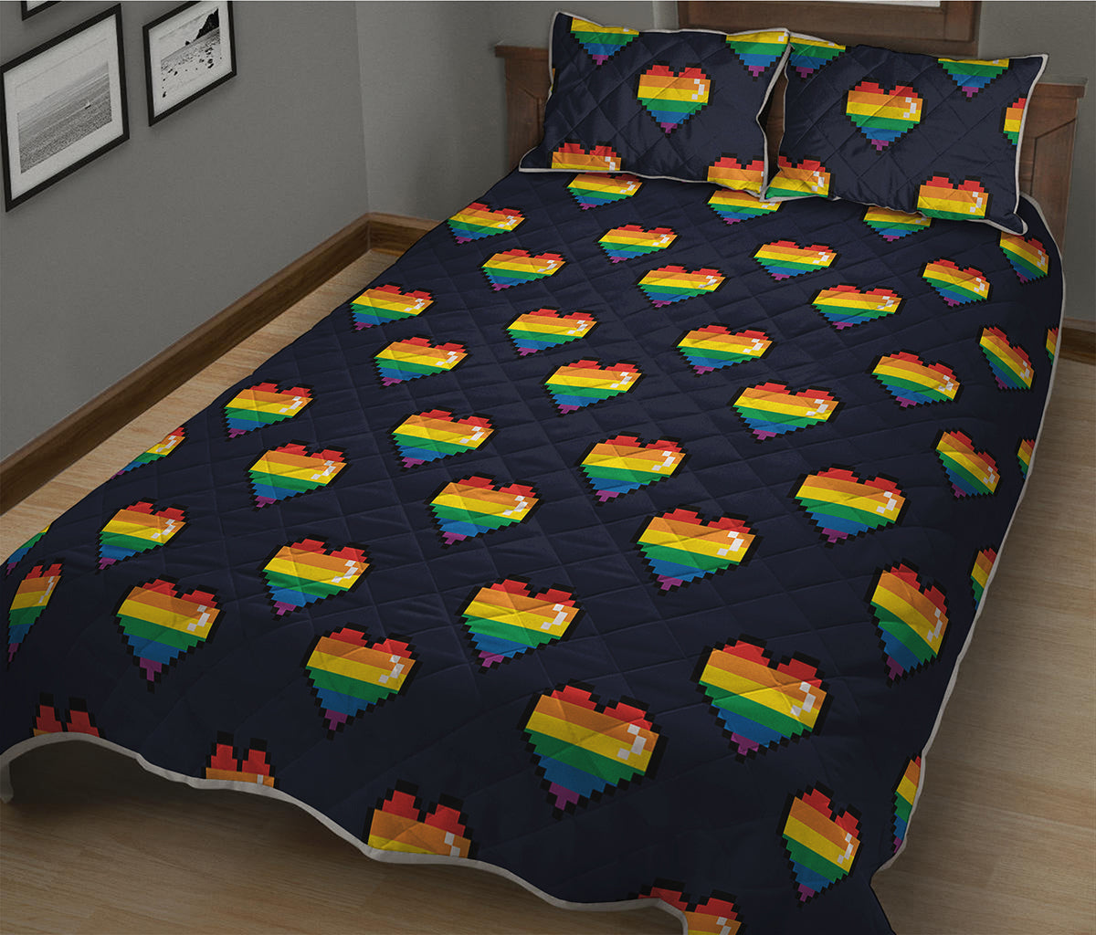 Rainbow Pixel 8-Bit LGBT Pride Heart Quilt Bed Set – GearFrost